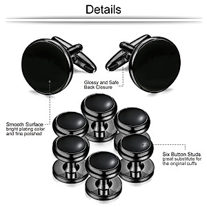 ORAZIO Cuff Links Mens Stainless Steel Cuff Links and Studs Set Gold Black Cufflinks for Men Tuxedo Studs Buttons for Formal Kit Business or Wedding Shirts
