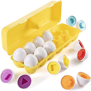 PREXTEX My First Find & Match Easter Matching Eggs w/Yellow Eggs Holder - STEM Toys Educational Toy for Kids & Toddlers to Learn About Shapes & Colors Easter Gift - First Easter Toy Eggs for Toddlers