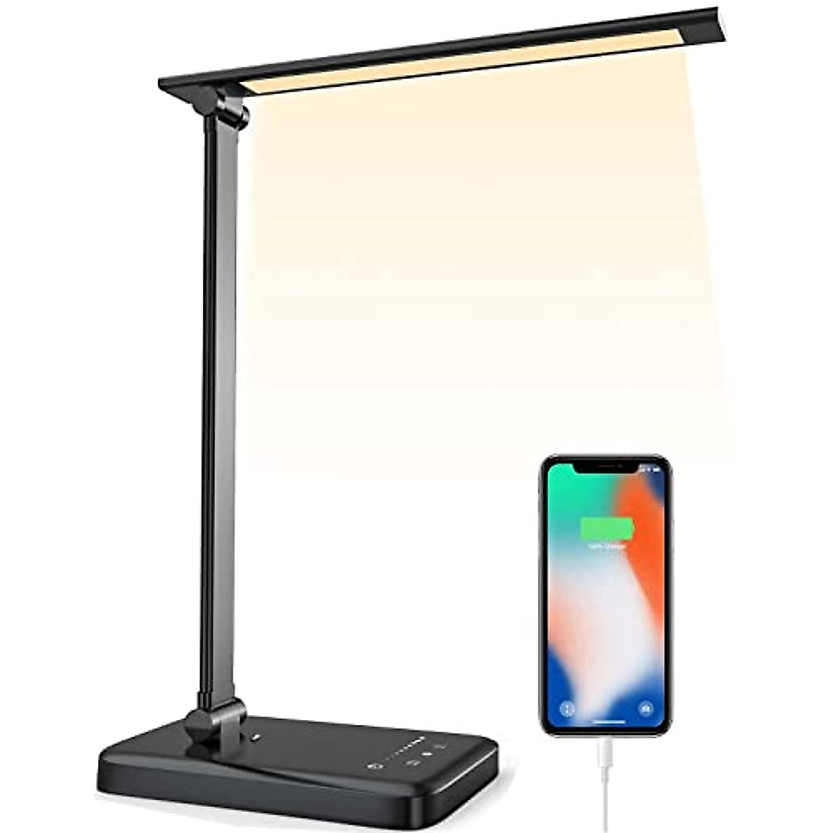WEIDUOYI LED Desk Lamp Dimmable Home Office Lamp with USB Charging Port Reading Light Table Desk Lamps, Eye-Caring Table Lamp 45mins Timer Desk Light for Working and Reading Black