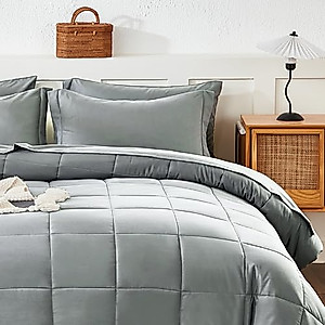 Aemicion Delincay Twin Size Comforter Set 5 Pieces Bedding Sets All Season Soft Microfiber Down Alternative Blanket Bedroom Comforters with Grey Comforter, Sheets, Pillowcases & Shams