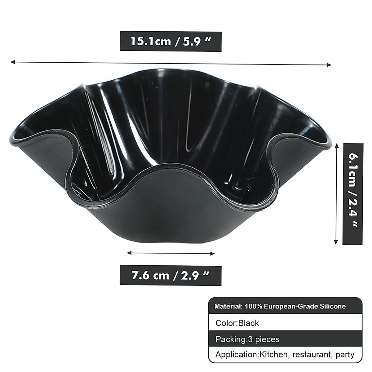 Koluti 3 Pack Tortilla Bowl Maker, Nonstick Silicone Taco Salad Shell Pan Baking Mold, Tostada Baker for Kitchen, Microwave & Dishwasher & Oven Safe, Black