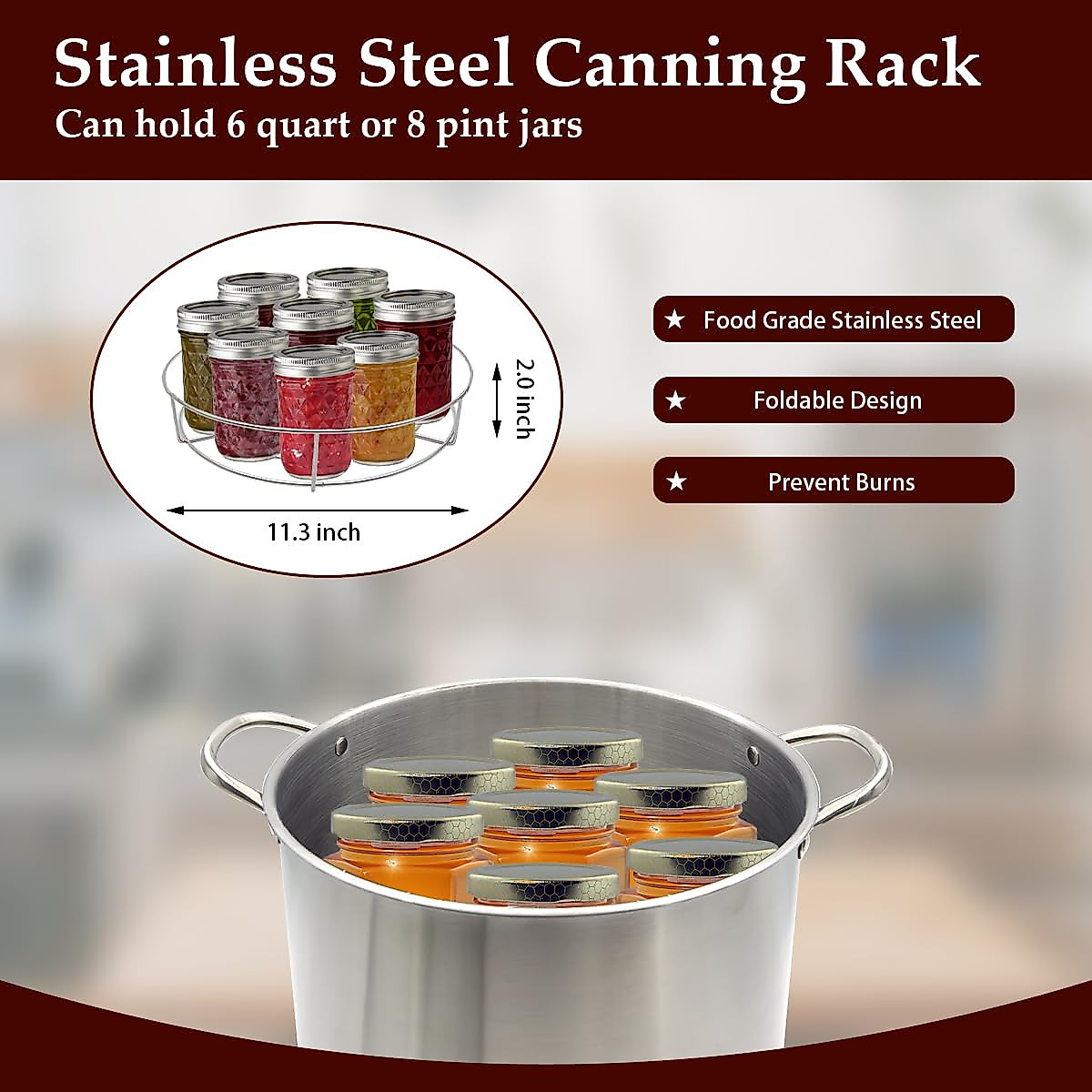 REPALY 8 Pieces Canning Supplies Starter Kit, Canning Tools Set with Rack, Funnel, Spoon, Tongs, Jar Lifter, Lid Lifter, Jar Wrench, Bubble Remover