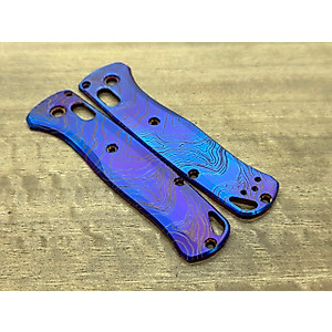 Flamed TOPO engraved Titanium Scales for Benchmade Bugout 535