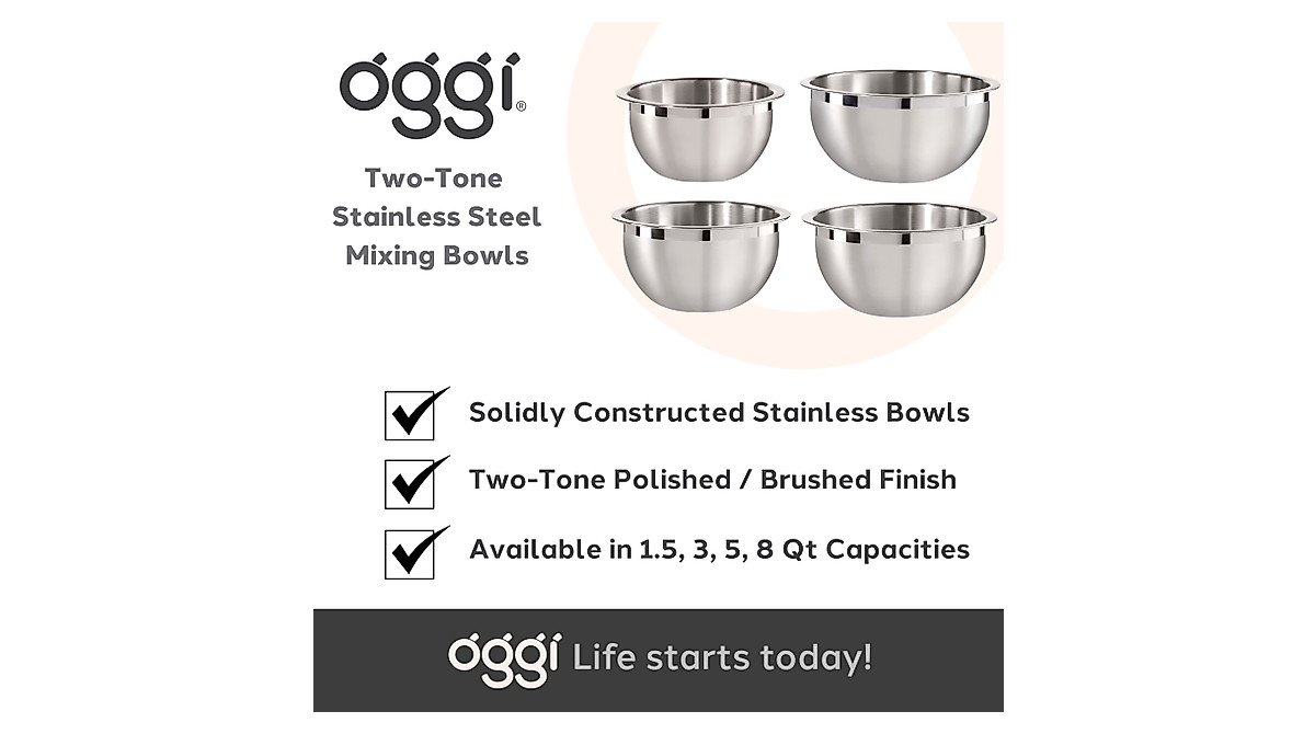Oggi 3-Quart Stainless Steel Mixing Bowl - Versatile & Stylish