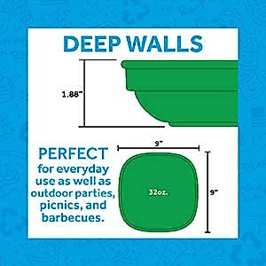 Re-Play Made in USA Set of 4 Flat Toddler Plates and 4 Bowls - Reusable 9" Kids Plates and 20 Oz. Toddler Bowl Set, Microwave and Dishwasher Safe - Toddler Plates and Bowls Set, Grey