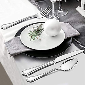 LIANYU 77-Piece Silverware Flatware Set for 12, Plus Steak Knives and Serving Utensils, Stainless Steel Flatware Cutlery Set, Eating Utensils Tableware with Scalloped Edge, Dishwasher Safe