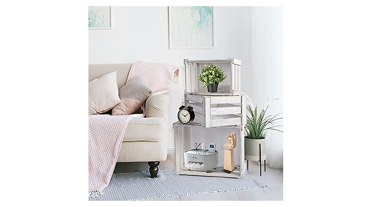 Besmall White Nesting Wooden Crates - Rustic Home Decor & Storage