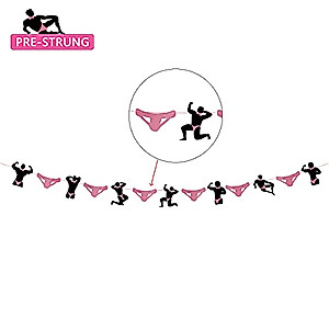 Bachelorette Party Decorations I Rose Gold Shower Curtain, Stripper Man Hanging Swirls and Banner for Birthday Decorations Wedding Engagement Bachelorette Party Supplies Bridal Shower Naughty Supply