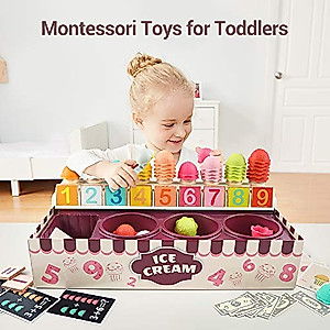 TOP BRIGHT Ice Cream Toy for Kids - Pretend Play Set Food Toy for Toddler, Math Game, Ice Cream Cone Playset Shop Toys for Age 3 4 5 Years Old Girls and Boys Birthday Gifts