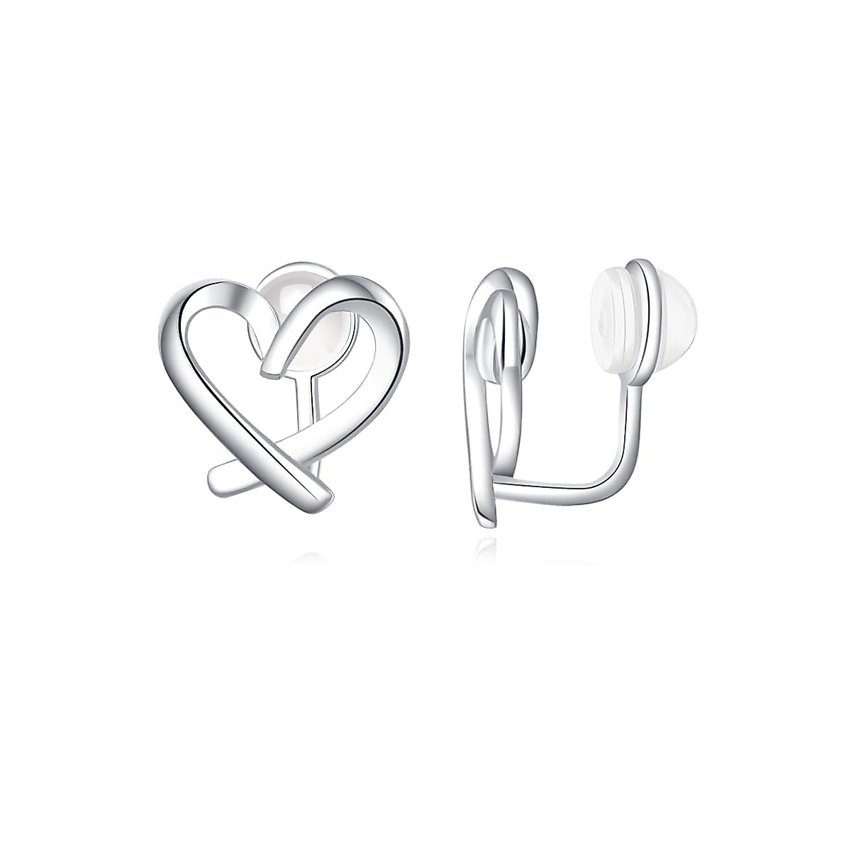 Reffeer Solid 925 Sterling Silver Love Heart Clip On Earrings Ear Cuffs for Women Teen Girls Heart Wrap Earrings No Piercing (A-Silver)