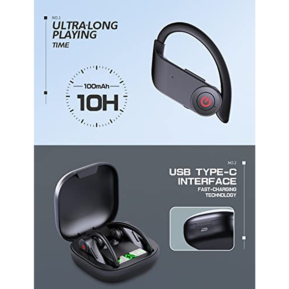 Wireless Earbuds Sports Bluetooth 5.1 Headphones Earhook Noise Cancelling, 50H Wireless Ear Buds Over Ear with Charging Case, Bluetooth Earphone for Samsung Android, Audifonos Bluetooth inalambricos