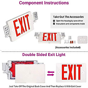 Ultra Slim Red Combo Exit Sign with Emergency Lights,120-277V Double Face LED Combo Emergency Light with Adjustable Two Head and Backup Battery Commercial Grade, UL Certified, 5 Years Warranty- 2 Pack