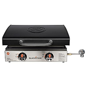 Blackstone 1813 Stainless Steel Propane Gas Hood Portable, 12, 000 BTUs, 22 Inch, Black & Universal Griddle Stand with Adjustable Leg and Side Shelf -(Black)