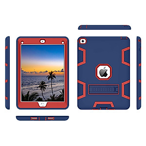 BENTOBEN for iPad Air 2 Case, iPad Air 2nd Generation Case, 3 in 1 Heavy Duty Shockproof Kickstand Protective Kids Girls Women Boys Men Tablet Cover for iPad Air 2 A1566 A1567 (2014), Navy Blue/Red