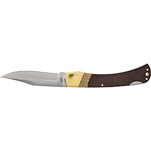 Old Timer 6OT Golden Bear Traditional Lockback Pocket Knife with 3.9in High Carbon Stainless Steel Clip Point Blade, Sawcut Handle, and Lanyard Hole for Hunting, Whittling, Camping, EDC, and Outdoors