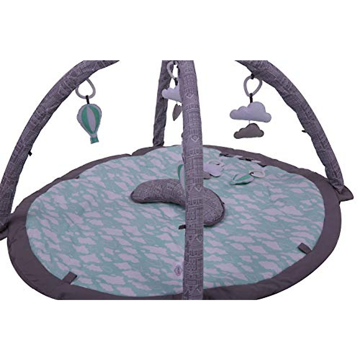 Bacati Clouds in The City Baby Play Gym with Mat, Mint/Grey