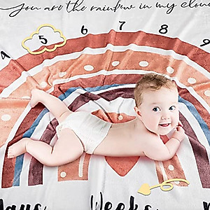 Boho Rainbow Monthly Milestone Blanket Rainbow Newborn Boy Girl Unisex Milestone Blanket Muted Rainbow Baby Monthly Picture Blanket Infant Growth Photography Background Nursery Photo Prop 40 x 50 Inch