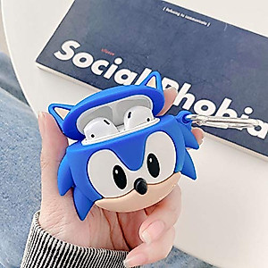 VARWANEO Cartoon Sonic 3D Silicone Earphone Protective Case for Airpods 1/2/Pro, Wireless Bluetooth Headset Case Cover Soft Shell (for AirPods 1 2)