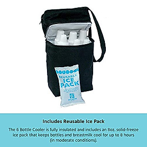 J.L. Childress 6 Bottle Cooler - Breastmilk, Baby Bottle & Food Bag - Ice Pack Included - 2 Compartments - Insulated & Leak Proof Bottle Bag - Breastmilk Cooler Bag for Travel - Black