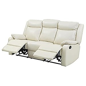 Glory Furniture Ward Faux Leather Double Reclining Sofa in Pearl