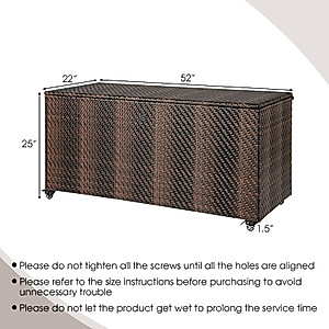 HAPPYGRILL Outdoor Rattan Deck Box, 96 Gallon PE Wicker Patio Storage Box with 4 Wheels and Liner, 2-in-1 Multifunctional Storage Box for Patio Furniture Cushions Garden Tools Pool Accessories