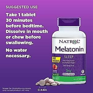 Natrol Melatonin 5mg, Strawberry-Flavored Dietary Supplement for Restful Sleep, 200 Fast-Dissolve Tablets, 200 Day Supply