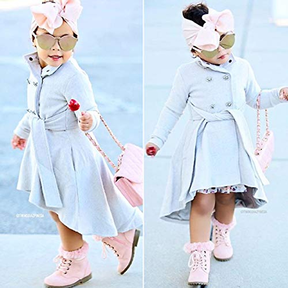 woshilaocai Toddler Kids Baby Girl Fall Winter Clothes Long Sleeve Jacket Trench Coat Windbreaker Breasted Belt Outerwear (light blue, 3-4 years)