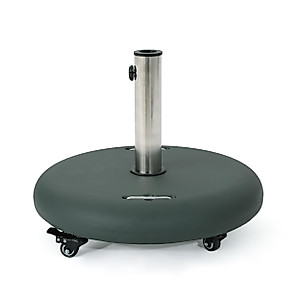 Christopher Knight Home Hayward Outdoor Concrete Circular 80lb Umbrella Base with Stainless Steel Pole Handle, Green