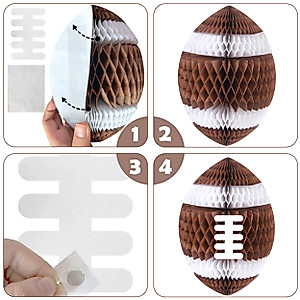 4Pcs Football Party Honeycomb Hanging Decorations 3D Football Honeycombs Tissue Paper Pom Poms for Boys Sport Theme Baby Shower Decorations