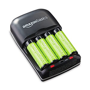 Amazon Basics Battery Charger for AA & AAA Nickel-Metal Hydride batteries (Ni-MH) With USB Port, Black