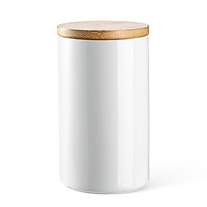 Sweese Kitchen Canister, Porcelain Food Storage Jar with Bamboo Lid for Ground Coffee, Flour, Tea, Sugar, Airtight Coffee Container,40oz/1300ml White No.821.101