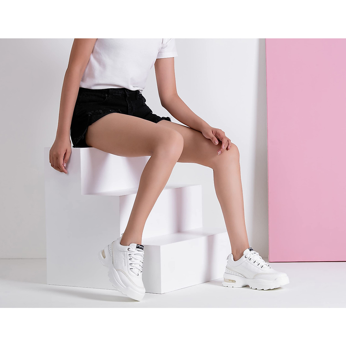 Vepose Women's 8019 Fashion Sneakers, Air Cushion Lace-up Walking Sneakers, Grey, Size 8 US -Memory Foam Running Shoes(CJY8019 Grey 08)