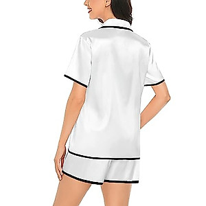 SWOMOG Womens Silk Satin Pajamas Set Two-piece Pj Sets Sleepwear Loungewear Button-Down Pj Sets White