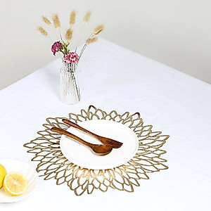 TABLECLOTHSFACTORY 6 Pack | 15" Gold Floral Vinyl Placemats | Non Slip Dining Table Placemats For Wedding Events Birthday Party