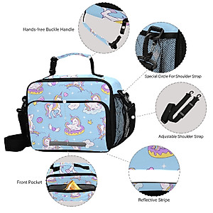 Kids Unicorn Lunch Box for Girls Rainbow Magic School Lunch Boxes Blue Cooler Insulated Lunch Bag Large Freezable Lunch Tote Bag Picnic Meal with Shoulder Strap