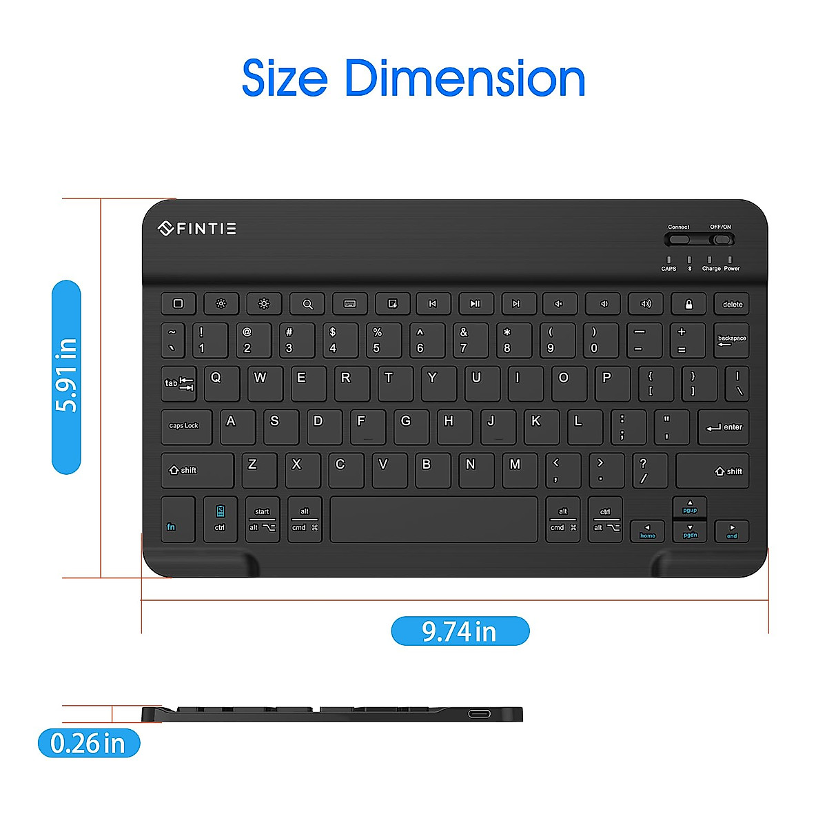 FINTIE 10-Inch Ultrathin Wireless Bluetooth Keyboard for iPad Samsung Tablet, iPhone Smartphone, iOS, Android Tablets Phone, Black