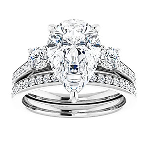 4 CT Pear Cut VVS1 Colorless Moissanite Engagement Ring Set, Wedding/Bridal Ring Set, Sterling Silver Vintage Antique Anniversary Promise Ring Set Gift for Her (9)