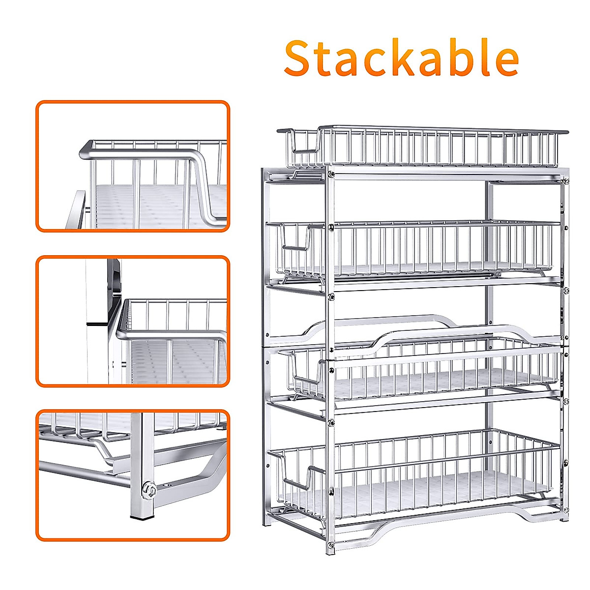 Simple Trending Stackable 2 Tier Under Sink Cabinet Organizer with Sliding Storage Drawer, Chrome