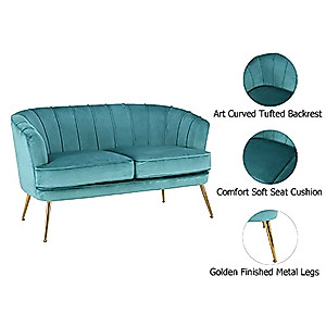 Altrobene Velvet Loveseat Couch Sofa Luxury Modern Comfy Tufted Couch Chesterfield 2 Person Couch for Living Room/Bedroom, Dark Teal