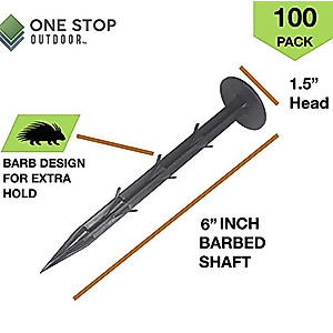 One Stop Outdoor (100-PACK) 6" Heavy Duty Professional Grade Plastic Landscape & Garden Spikes - Multi Use Weed Fabric, Erosion Netting & Tarp Stakes (6" Inch Stake)