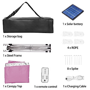 10 x 10 ft Pop-Up Canopy Tent Solar Power Led Light Portable Tailgating Party Tents Pink