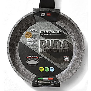 FLONAL Dura Induction Frying Pan Stone Effect Aluminum, 11.08-inches, Clear