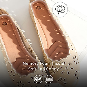 FRACORA Women's Ballet Flats Black PU Leather Dress Shoes Comfortable Round Toe Slip on Flats with Breathable Eyelets(Apricot.US9.5)