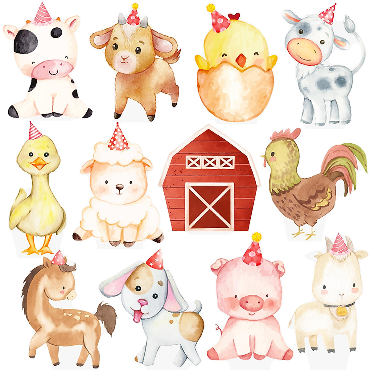 48Pcs Farm Animal Cupcake Toppers Farm Birthday Party Decoration Farm Theme Cupckae Toppers for Barnyard Party Farm Animal Birthday Baby Shower Supplies