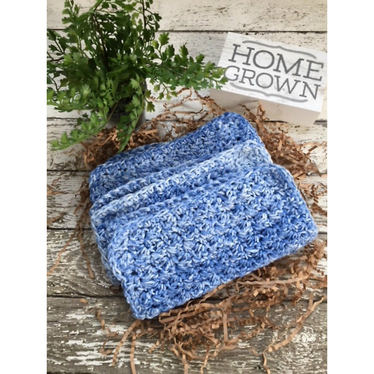 Handmade Cotton Kitchen Dish Cloths Blues Blue Set of 3 Eco Friendly Wash Cloths Reusable Dishcloths