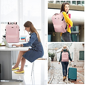 BAFAMYE Travel 17" Laptop backpack personal item size,TSA Friendly Carry-on Backpack Airline Approved Women Men,Waterproof Durable Business Backpack with USB Charging Port,Weekend backpack-Pink