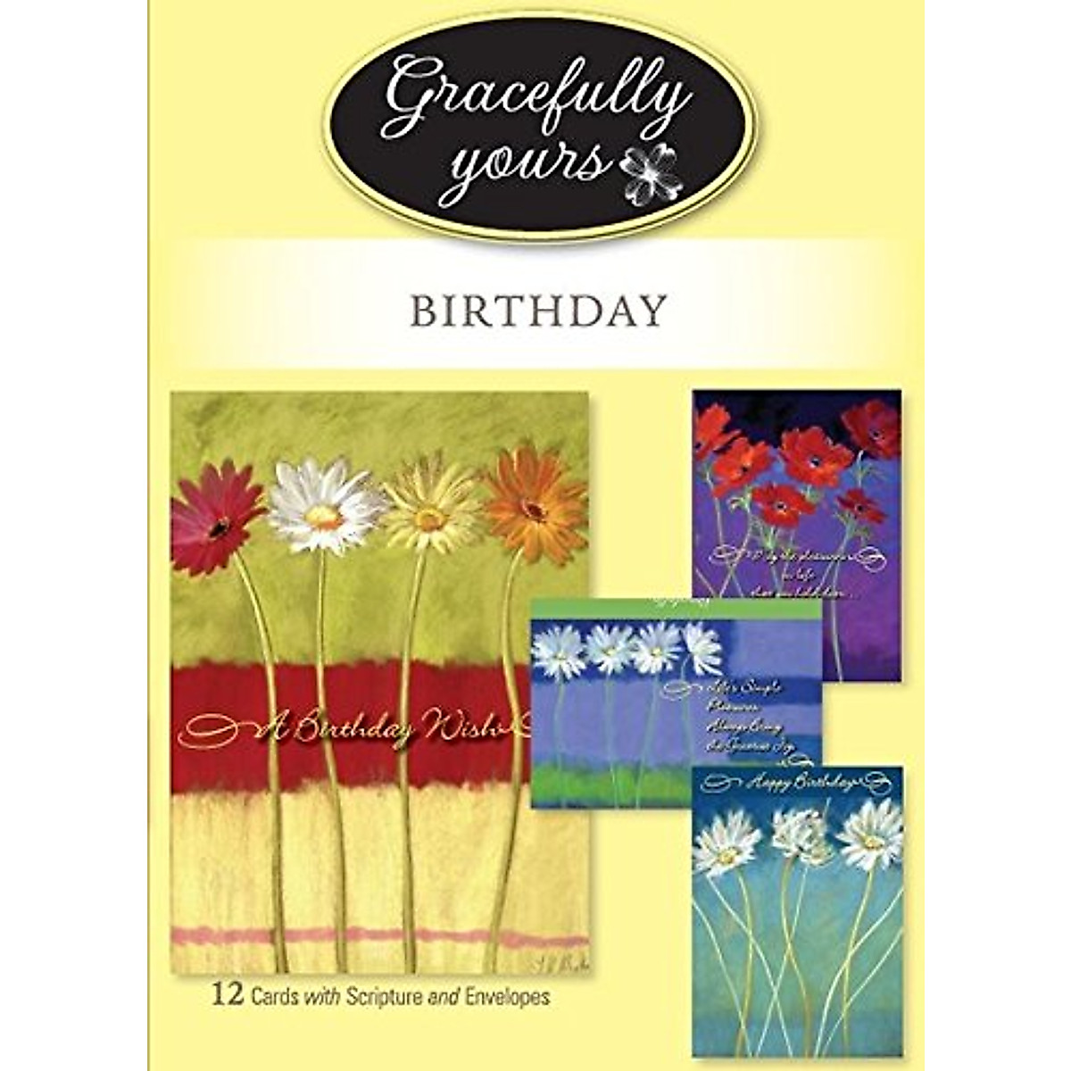 Gracefully Yours Blooming Wishes Birthday Greeting Cards featuring Nel Whatmore, 12, 4 designs/3 each with Inspirational Message
