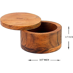 Kaizen Casa Acacia Wood Salt or Spice Box with Swivel Cover perfect for keeping table salt, gourmet salts, herbs or favorite seasonings, close at hand on your countertop.
