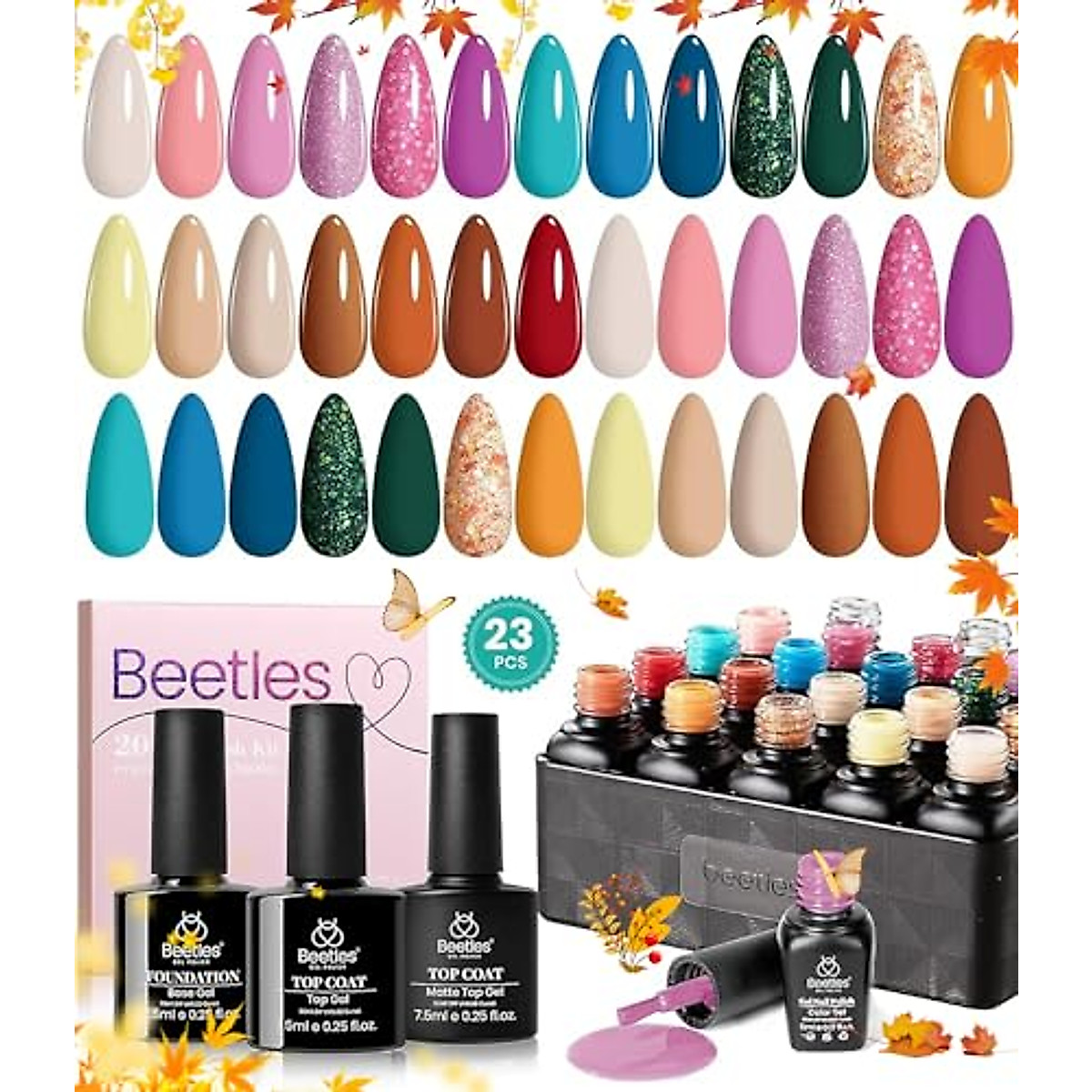 beetles Gel Polish 23Pcs Blue Glitter Gel Polish Set Neon Pink Blue Nails Summer Retro Beloved Collection Soak off Base Gel Glossy Matte Top Coat Gift Summer