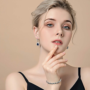 Sapphire Earrings for Women - Silver Bridal Teardrop Blue Crystal Cubic Zirconia Drop Earring for Wedding Party Prom Fashion Jewelry for Bride Bridesmaids September Birthstone Birthday Jewelry